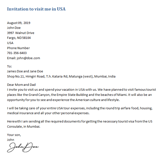 Invitation Letter For US Visitor Visa Guide Free Samples